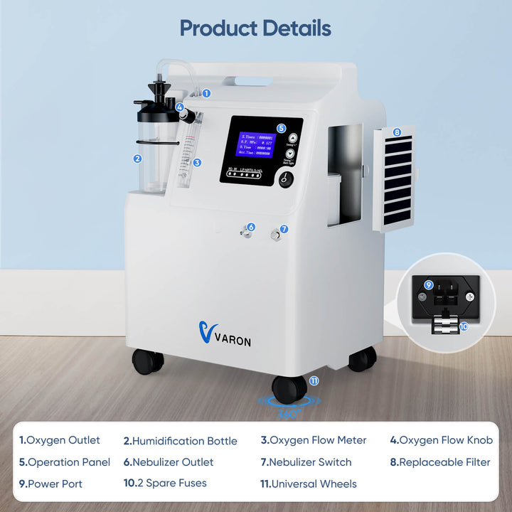 Varon Serene 5 Home Oxygen Concentrator | 5L Continuous Flow – oxygenvip