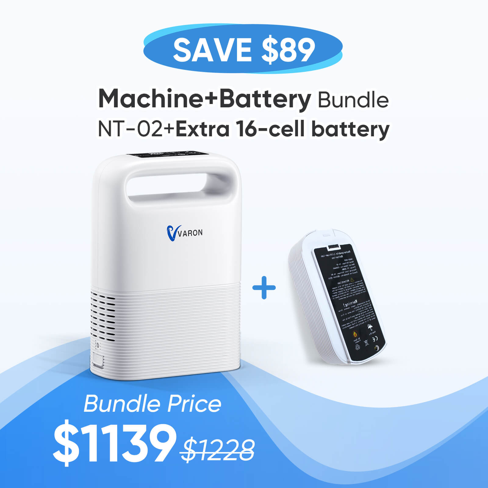 VARON 5L Portable Oxygen Concentrator NT-02+Extra 16-Cell Battery ...